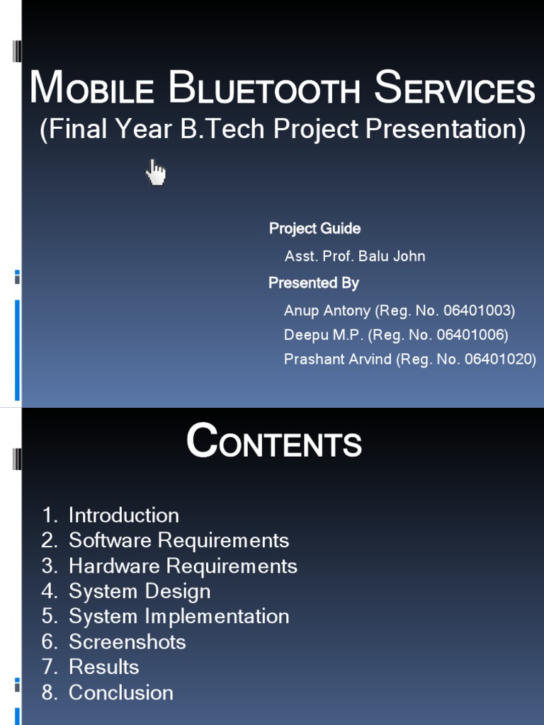 Obile Luetooth Ervices: (Final Year B.Tech Project Presentation) | Download Free PDF | Bluetooth ...
