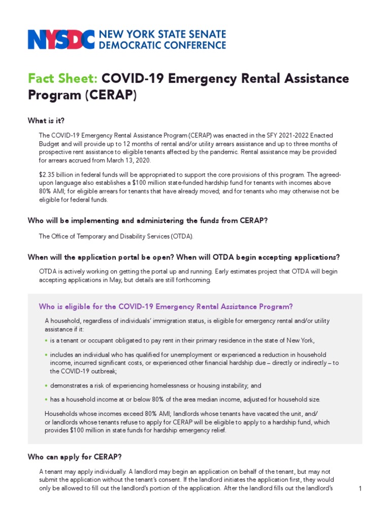 COVID-19 Emergency Rental Assistance Program (CERAP) Fact Sheet | PDF ...