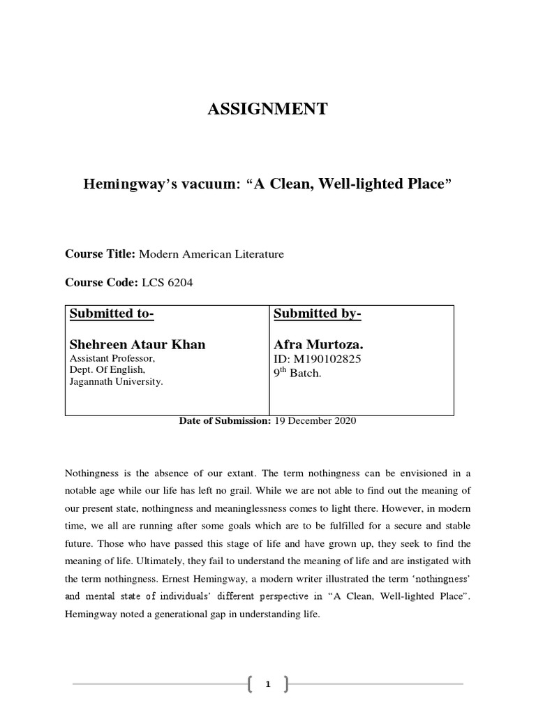 Hemingway's Vacuum in A Clean, Well-Lighted Place | PDF | Ernest Hemingway