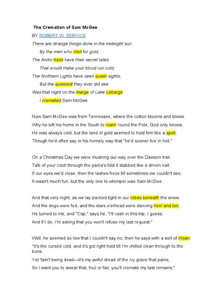 The Cremation of Sam McGee | PDF | Funeral Parlour And Crematorium | Nature