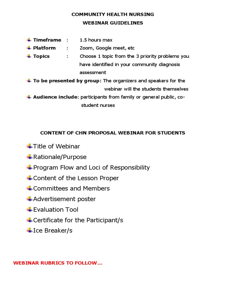 Community Health Nursing Webinar Guidelines: Webinar Rubrics To Follow ...