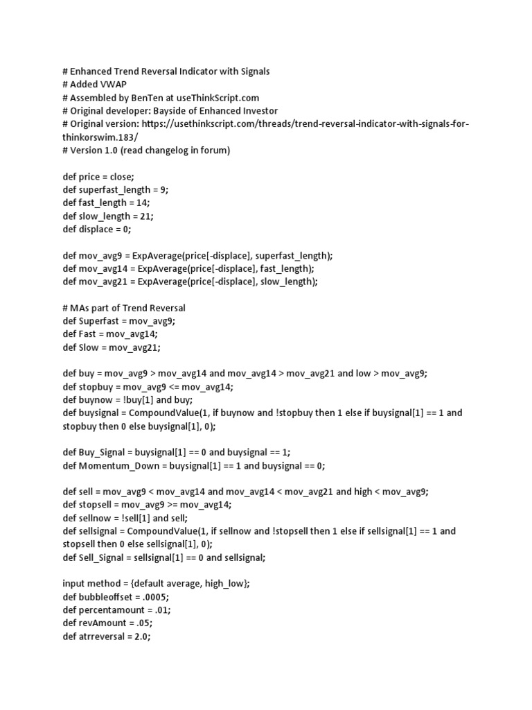 Enhanced Trend Reversal Indicator | PDF | Business | Teaching Mathematics