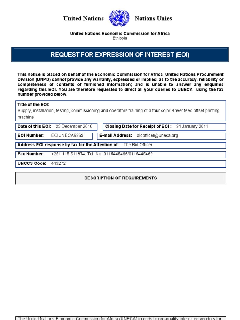 Request For Expression of Interest (Eoi) : United Nations Nations Unies | Download Free PDF ...