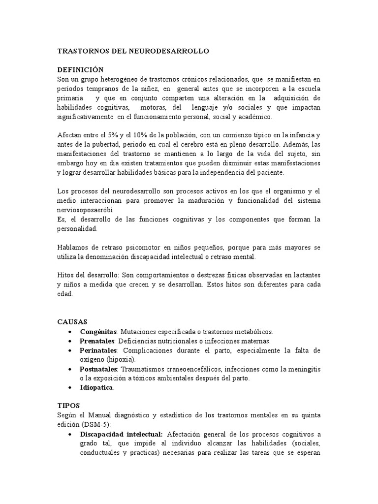 Trastornos Del Neurodesarrollo | PDF | Discapacidad intelectual | Espectro autista