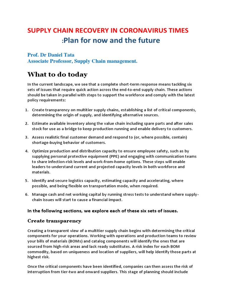 Supply Chain Recovery in Coronavirus Times | PDF | Supply Chain ...