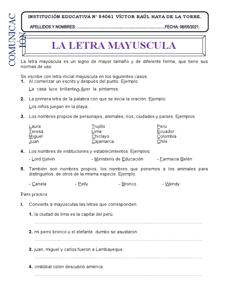 Ejercicios de Uso de Mayúsculas para 2° Grado | PDF | Caso de carta ...