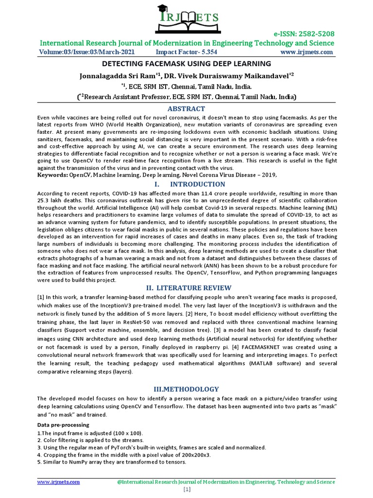 IRJMETS Sri Ram.j | PDF | Deep Learning | Computing And Information Technology