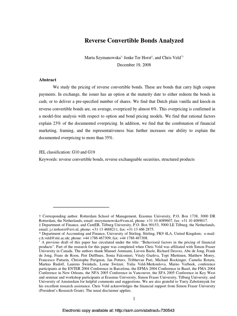 Reverse Convertible Bonds Insights | PDF | Convertible Bond | Bonds ...