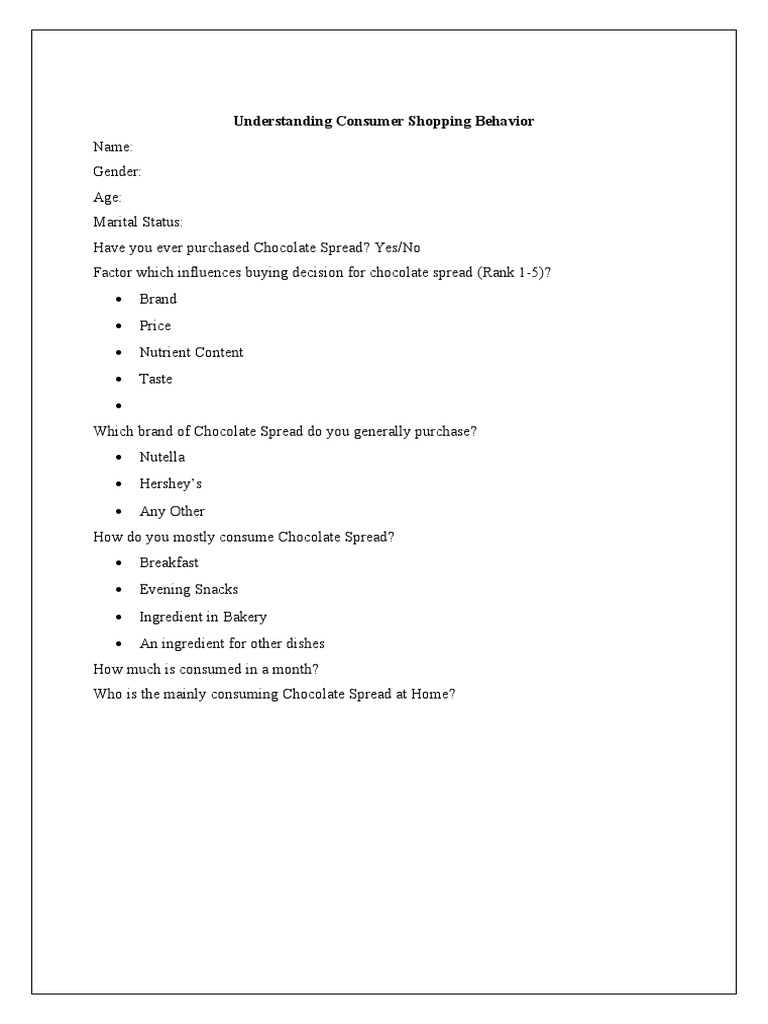 Chocolate Spread Survey Form | PDF | Self-Improvement | Lifestyle