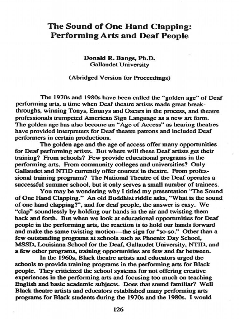 The Sound One Hand Clapping: Performing Arts and Deaf People | PDF ...