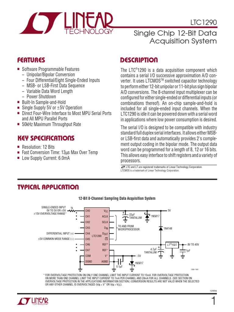 Descriptio Features: LTC1290 Single Chip 12-Bit Data Acquisition System | PDF | Bipolar Junction ...