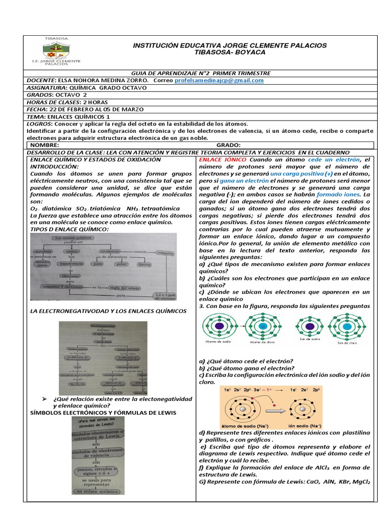 Guia 2 Química 8 Enlaces Quimicos | PDF | Enlace covalente | Enlace químico
