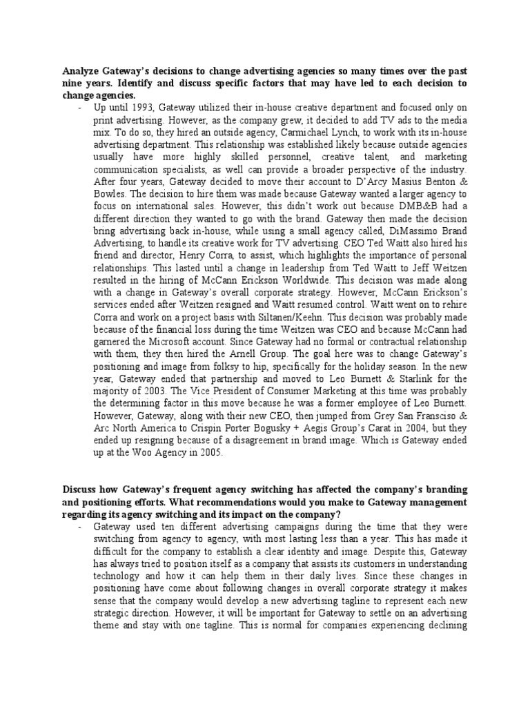 Gateway Case Study Write Up | PDF | Advertising | Brand