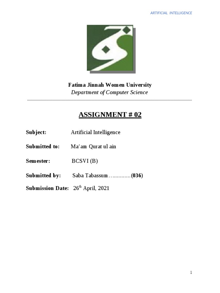 Assignment # 02: Fatima Jinnah Women University | PDF | Mathematical Logic | Computer Science