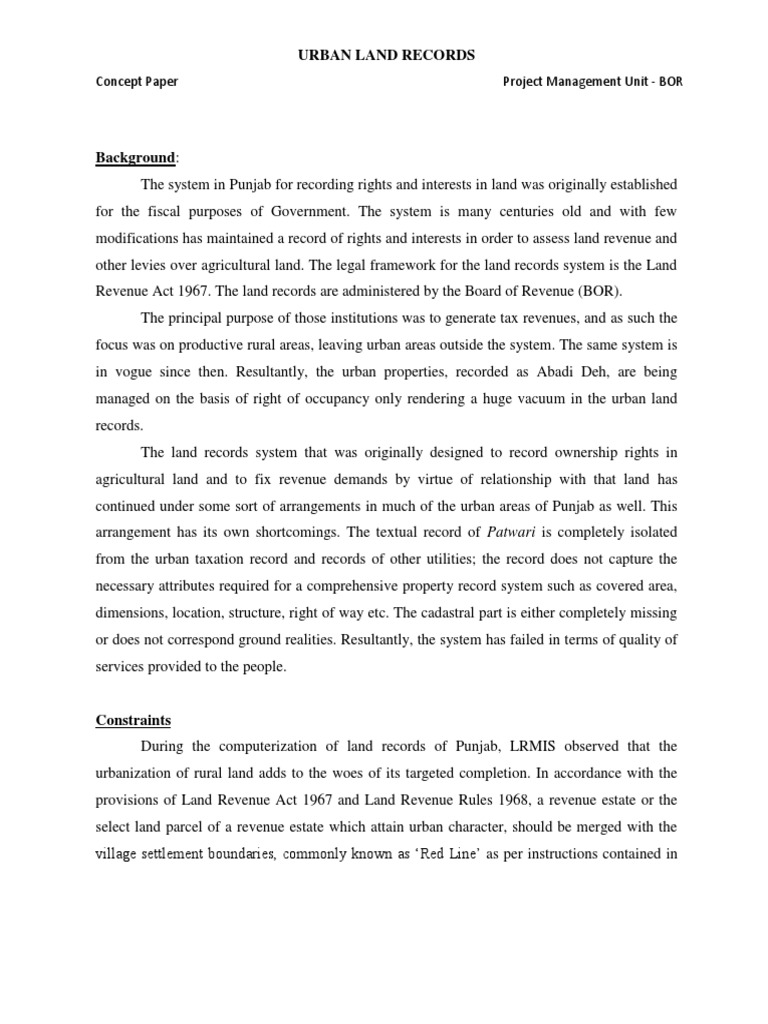 Concept Paper-Urban Land Records | PDF | Taxes | Government