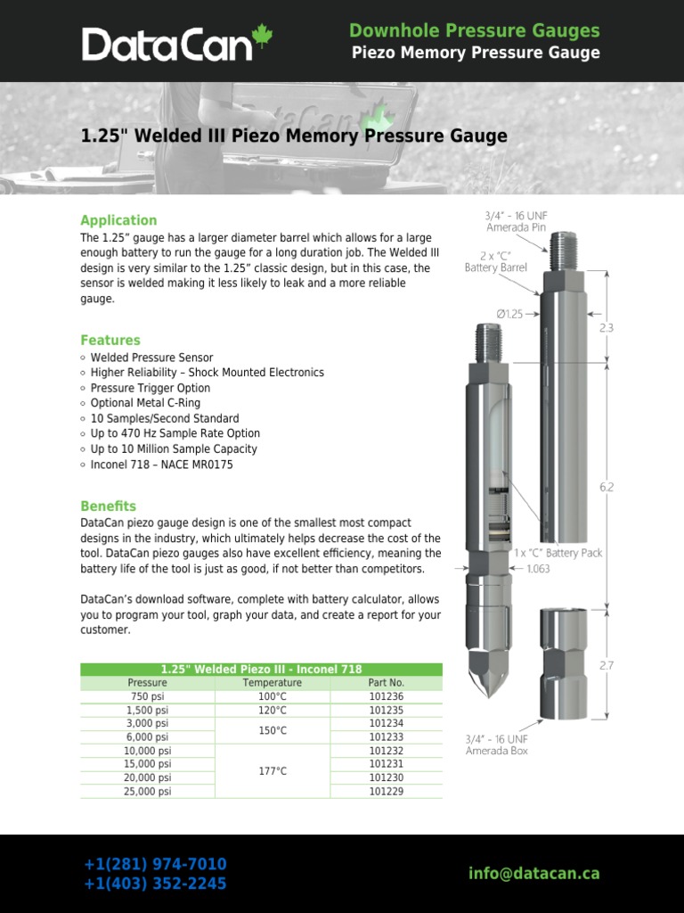 Downhole Piezo Memory Pressure Gauge | PDF | Pressure Measurement ...