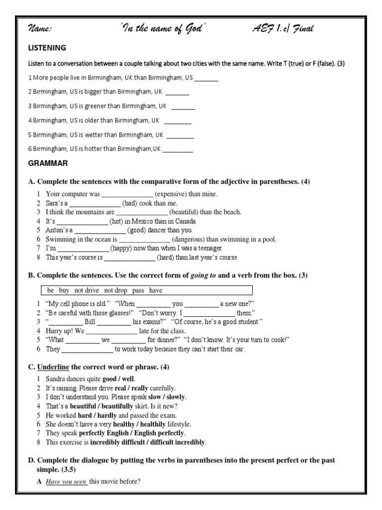 AEF1-questions Sample | PDF | Verb | Grammar