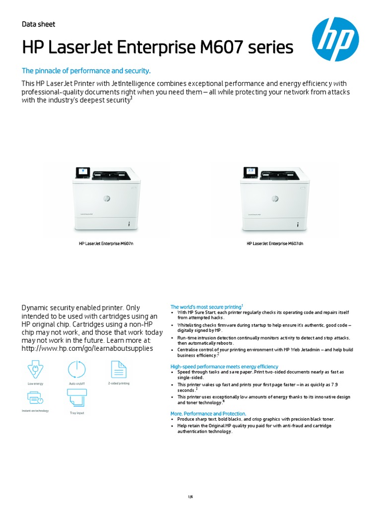 HP Laserjet Enterprise M607N HP Laserjet Enterprise M607Dn | PDF ...