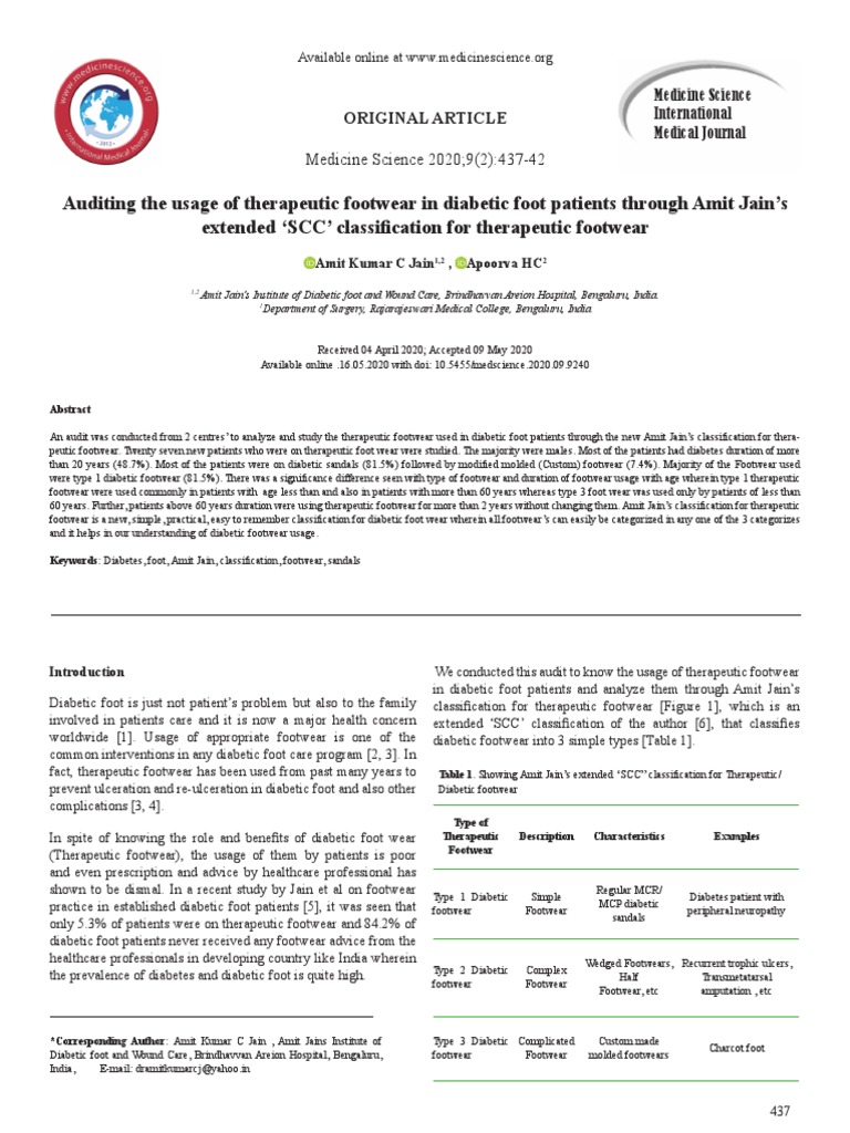 Auditing The Usage of Therapeutic Footwear in Diabetic Foot Patients ...