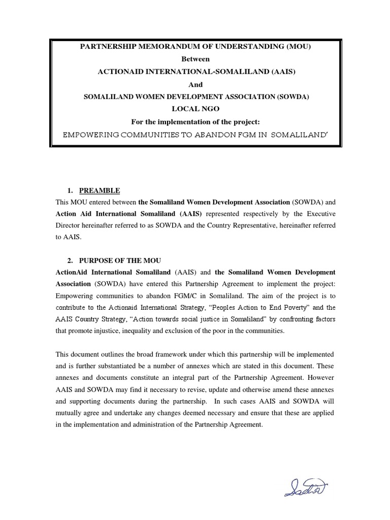 Revised MOU With SOWDA Signed | PDF | Procurement | Policy