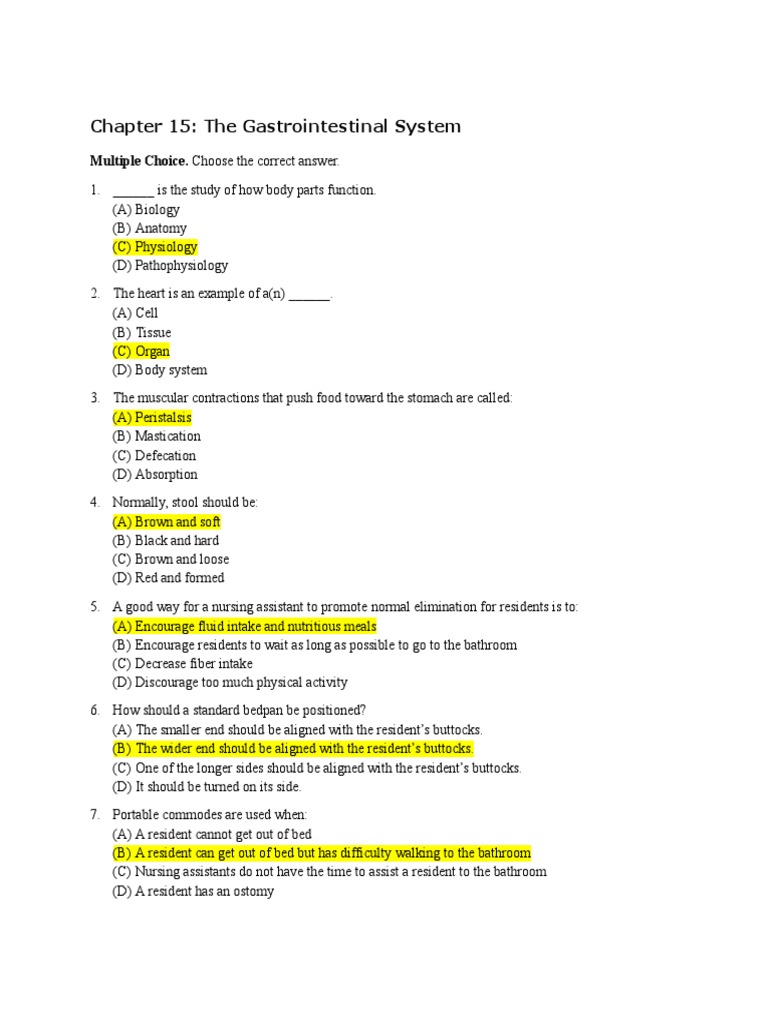 CNA Chapter 15 WS | PDF | Constipation | Human Feces