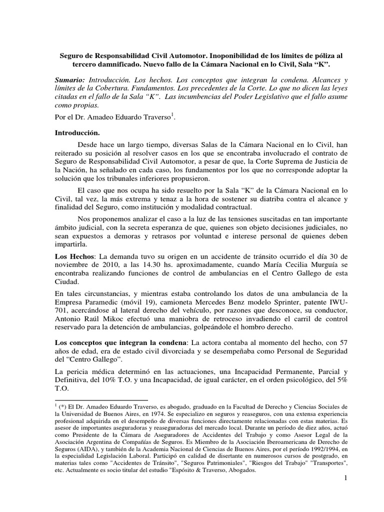 Seguro Limites Nuevo Fallo CNCiv Sala K | PDF | Póliza de seguros | Seguro