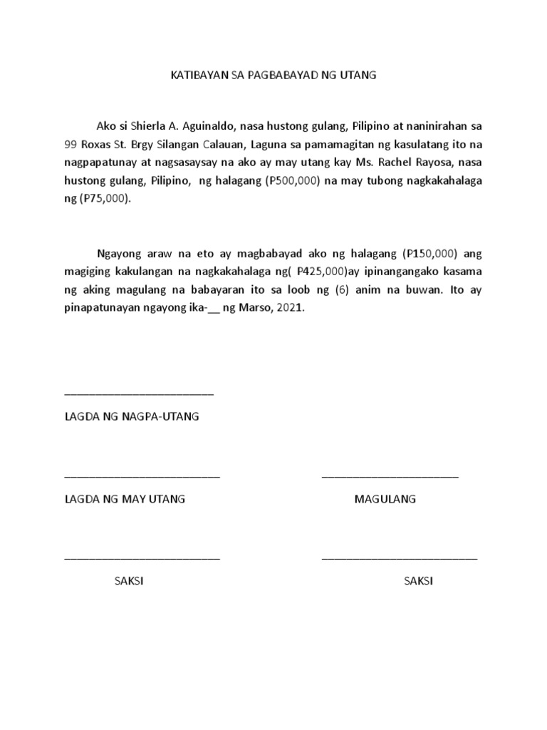 Katibayan Sa Pagbabayad NG Utang | PDF