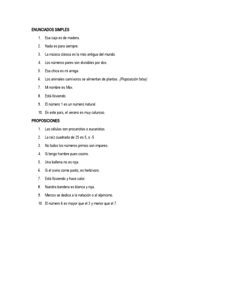 Enunciados y Proposiciones Lógicas | PDF | Hogar, jardinería y ...