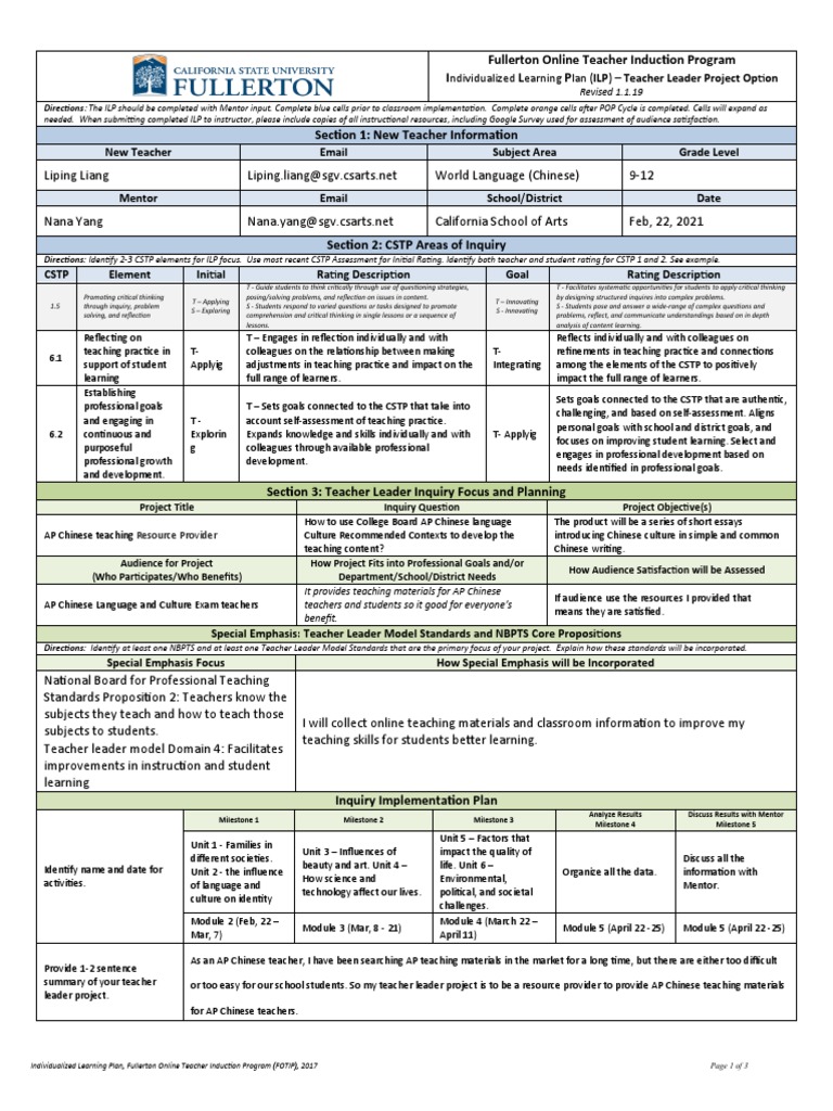 Semester 4 - Ilp Form | PDF | Mentorship | Teachers