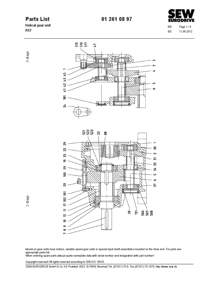 Parts List 01 261 08 97: Helical Gear Unit R57 | PDF | Gear | Equipment
