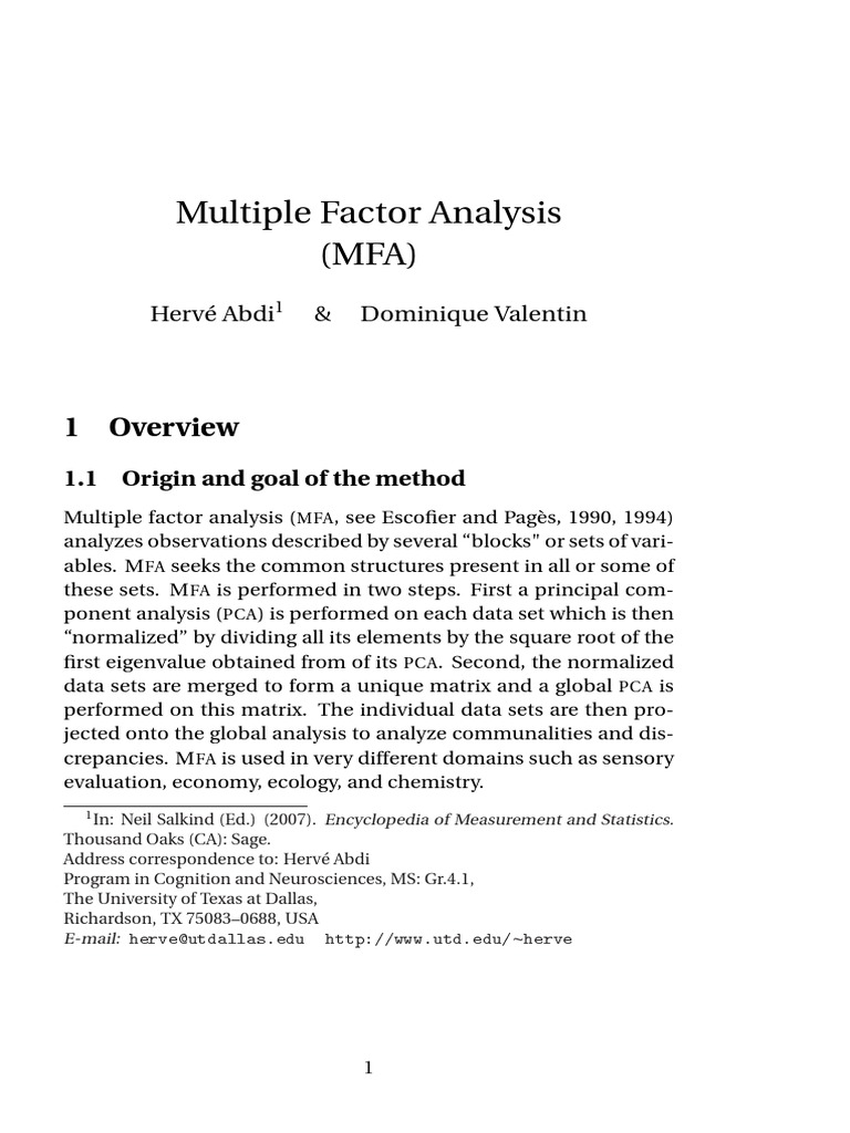 Multiple Factor Analysis Overview | PDF | Principal Component Analysis ...