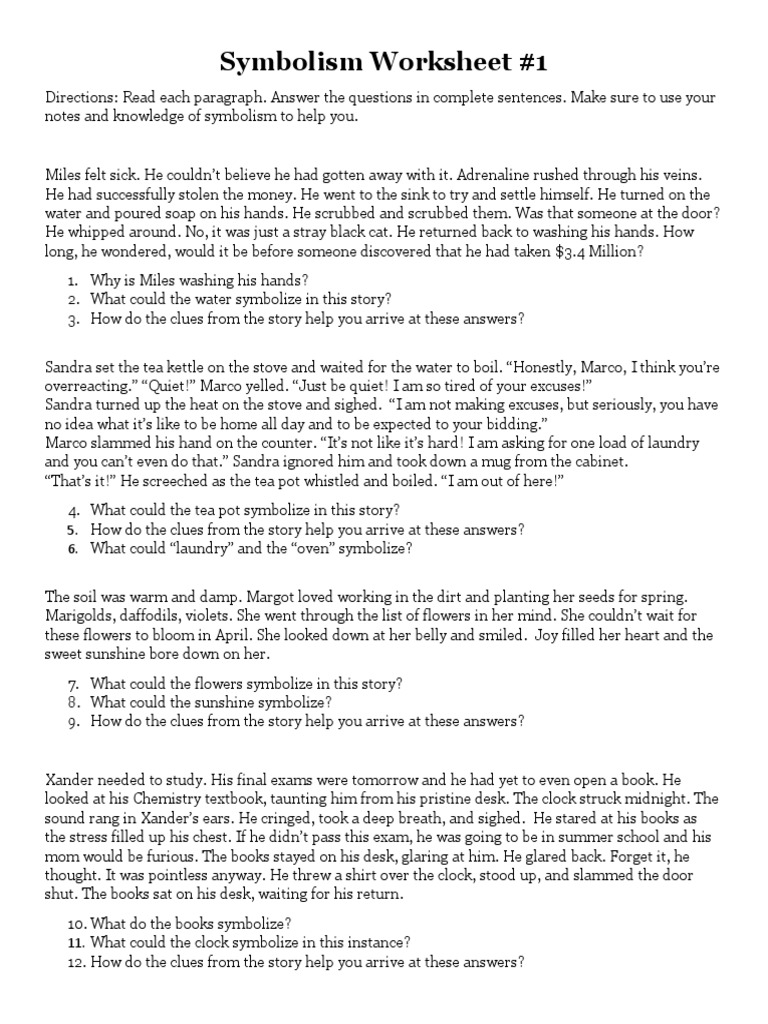 Printable Symbolism Worksheet Pdf