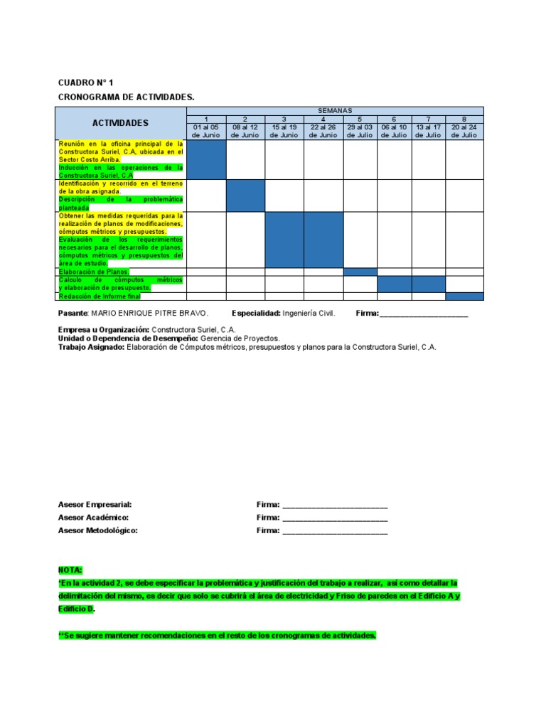 Cronograma de Actividades-Pitre | PDF | Presupuesto | Ingeniero civil