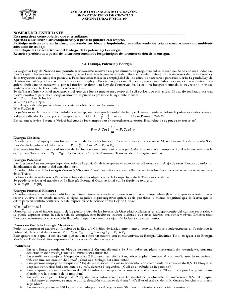 Trabajo, Potencia y Energía en Física | PDF | Energía potencial | Fuerza