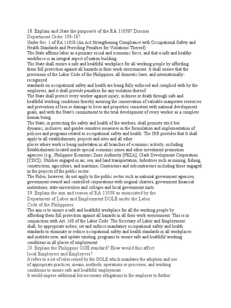 Explain and State The Purpose/s of The RA 11058? Discuss | PDF ...