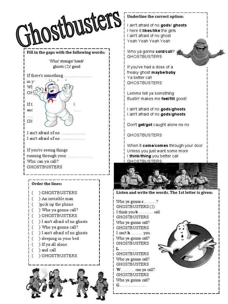 Ghostbusters Song Lyrics Activity | PDF | Grammatical Number