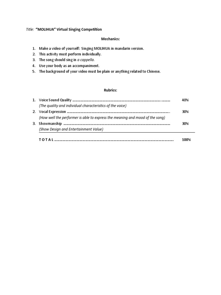 MOLIHUA Virtual Singing Contest Guide | PDF