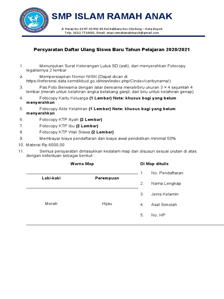 Poin-Poin Kelengkapan Daftar Ulang | PDF