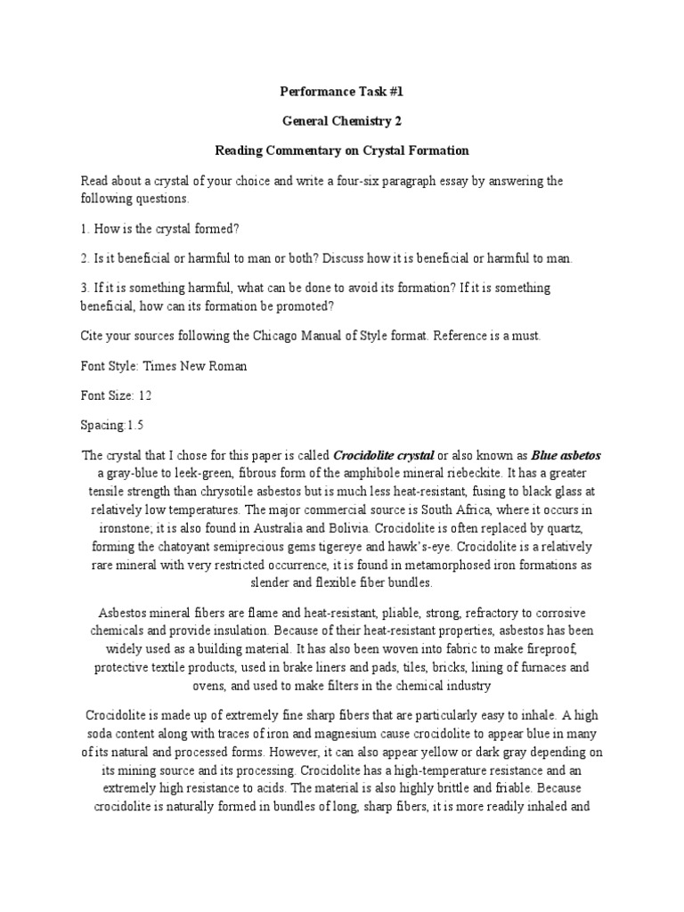 PERFORMANCE TASK 1 Gen Chem | PDF | Asbestos | Minerals