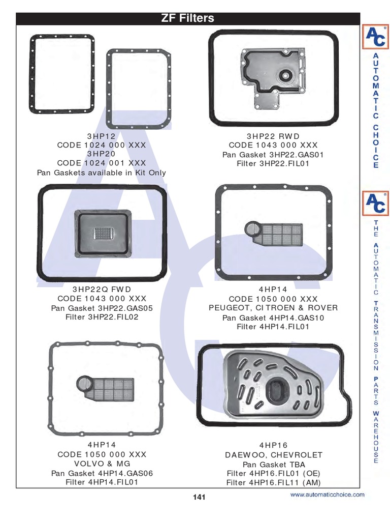 ZF Filters: 3HP12 CODE 1024 000 XXX 3HP20 CODE 1024 001 XXX 3HP22 RWD ...