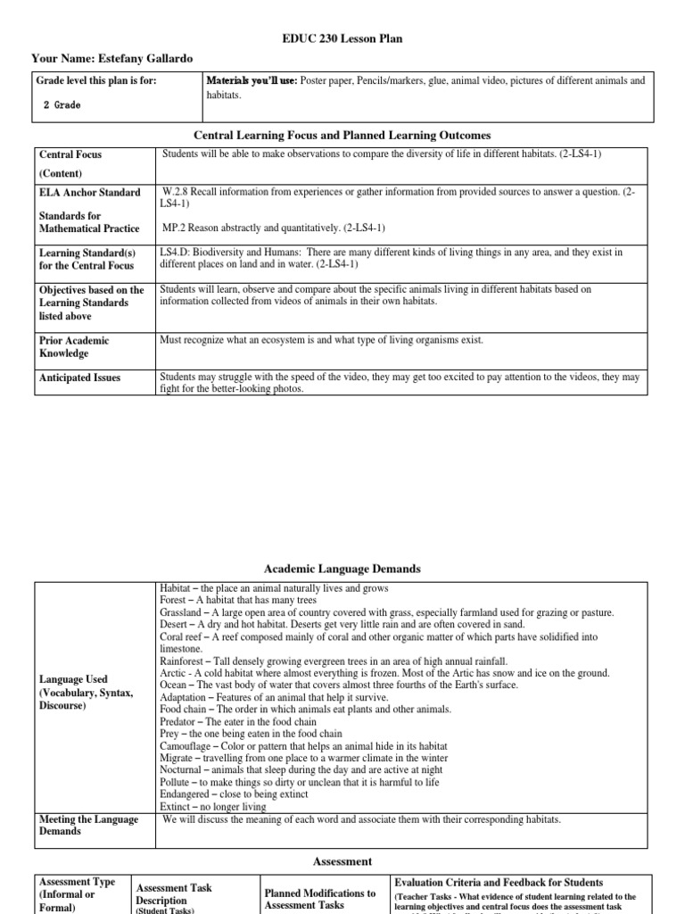 Educ 230 First Lesson Plan Fall2020spring 2021 2 | PDF | Habitat | Arctic
