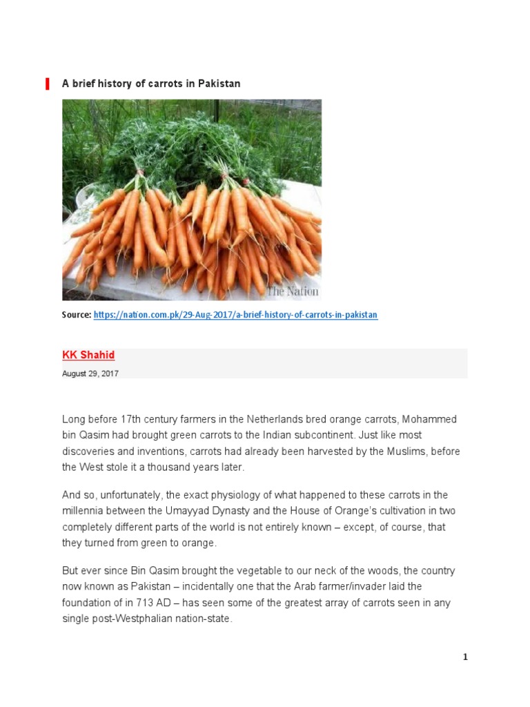 A Brief History of Carrots in Pakistan | PDF | Carrot | Pakistan