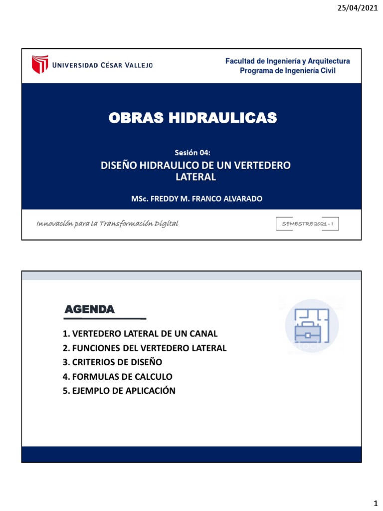 Sesion4 - Diseño de Vertedero Lateral Ucv2021 | PDF | Descarga ...