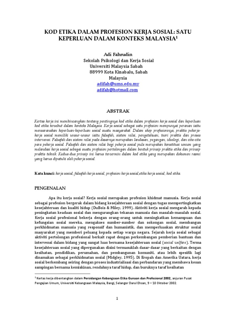 Kod Etika Dalam Profesion Kerja Sosial Satu | PDF