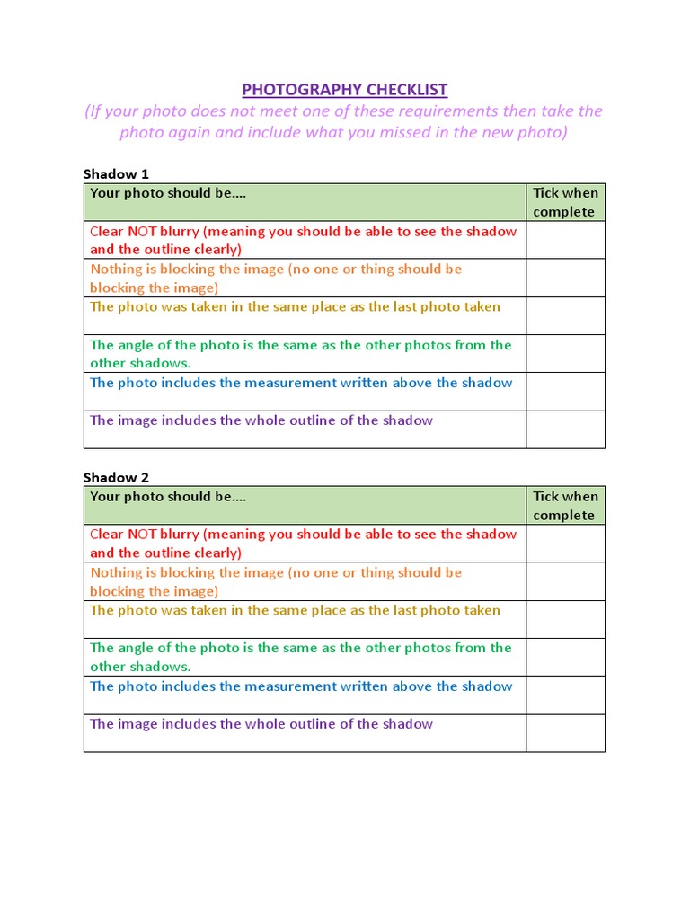 Photography Checklist | PDF