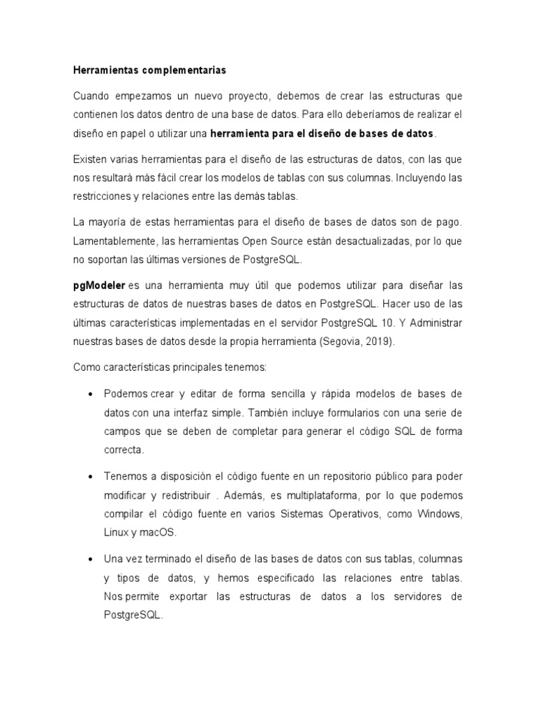 Herramientas Complementarias | PDF | Postgre Sql | Bases de datos