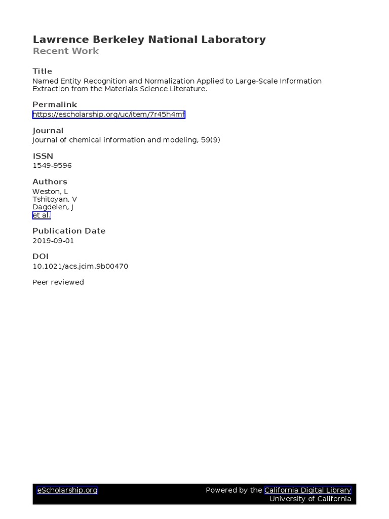 Named Entity Recognition And Normalization Applied To Large Scale Information Extraction From