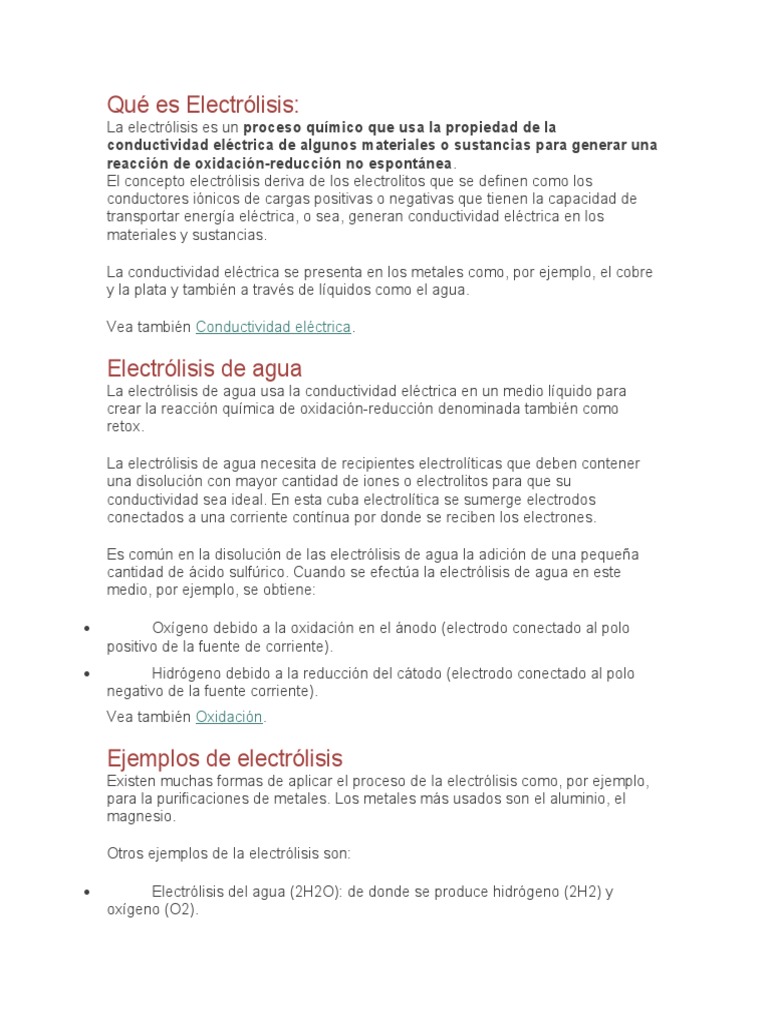 Qué Es Electrólisis | PDF | Redox | Electrodo