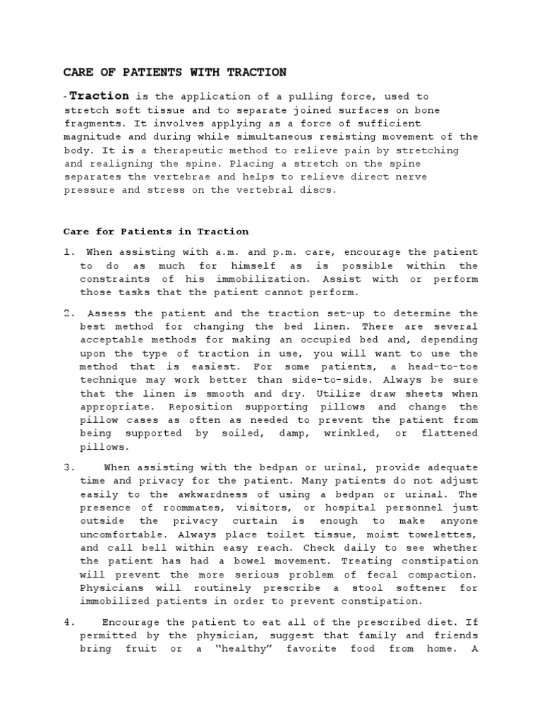 Care of Patients With Traction Traction | PDF | Pelvis | Constipation