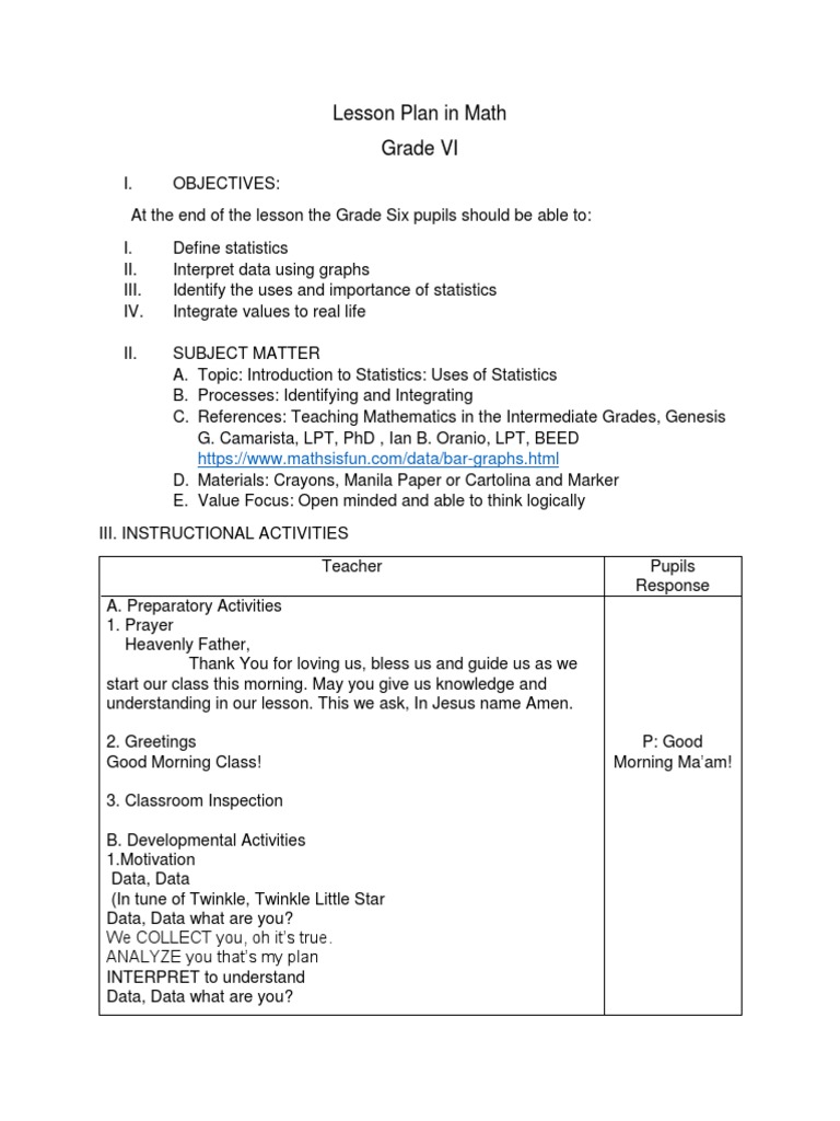 Detailed Lesson Plan - Statistics and Probability | PDF | Chart | Pie Chart